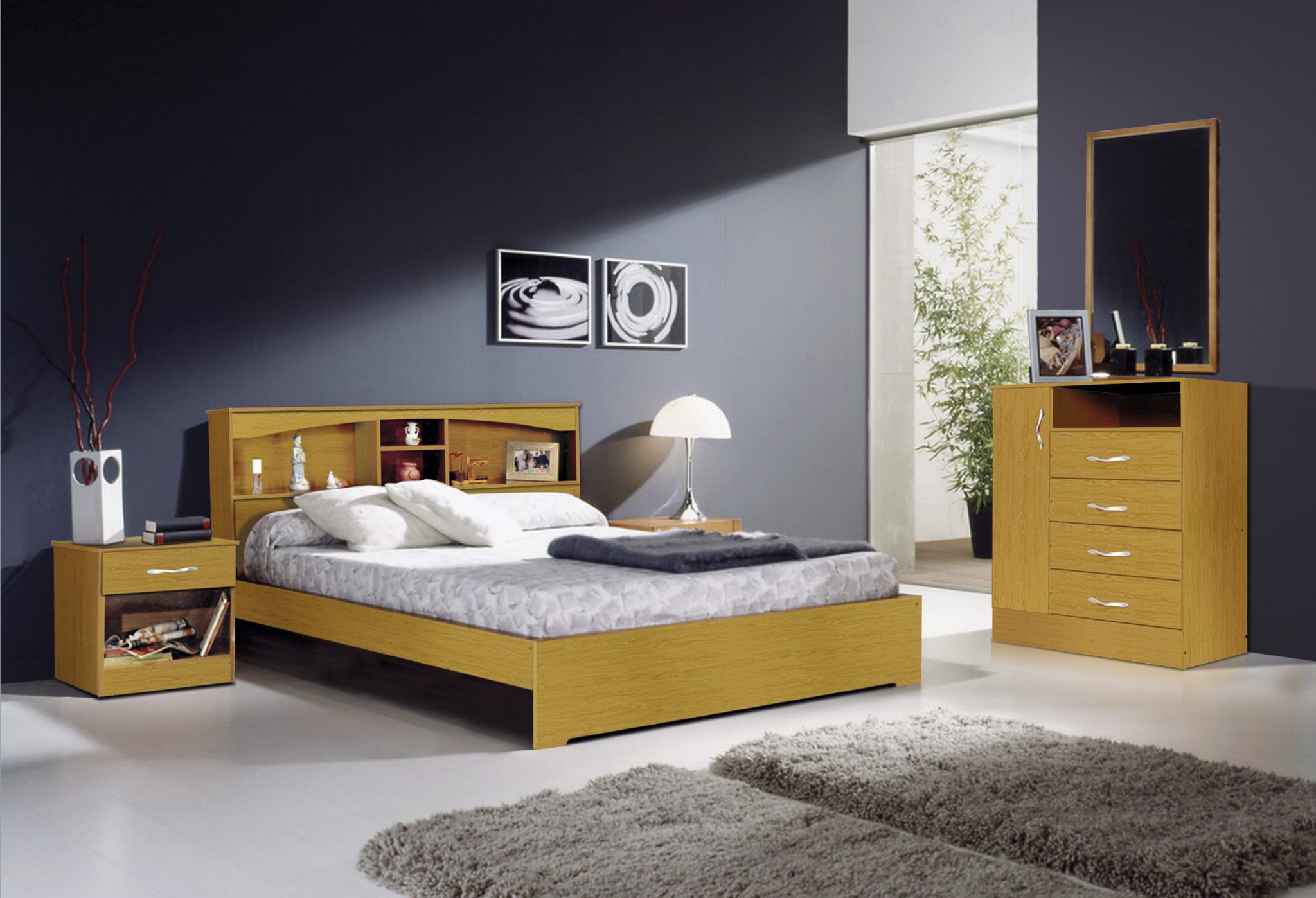 Cama de 2 plazas, con respaldo tipo repisa. Línea «Ecopack», de ...